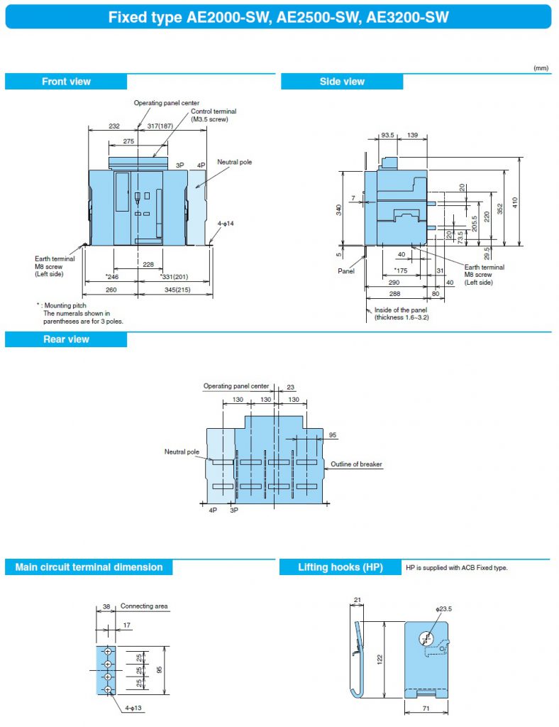 AE2500-SW 4P 2500A 100kA FIX – ACB Mitsubishi Máy cắt không khí loại cố ...