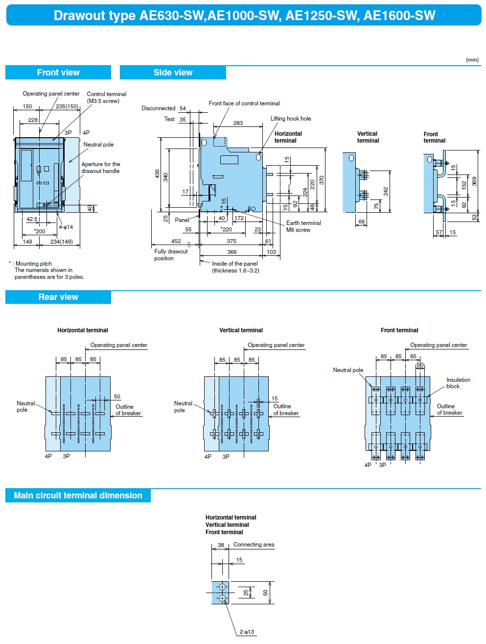 AE1600-SW 4P 1600A 65kA DR – ACB Mitsubishi Máy cắt không khí loại di ...