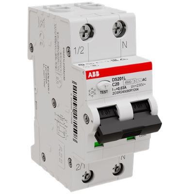 DS201 L C10 AC300 2CSR245080R3104 10A 300mA 4.5kA 1P+N Cầu dao chống dòng rò có chống quá tải ...
